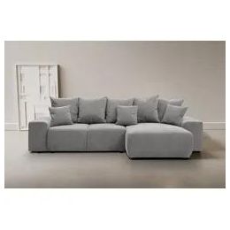 Ecksofa Inosign "Riwa" Sofas Gr. B/H/T: 300cm x 76cm x 150cm, Struktur fein, Ottomane rechts, Ottomane rechts, grün (falcon) Trendiges Ecksofa mit vielen Kissen, Schlaffunktion & Bettkasten