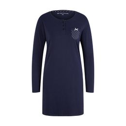 Tom Tailor Damen Pyjama Kleid mit Brusttasche, blau, Gepunktet, Gr. 42