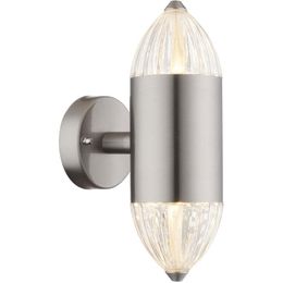 Außenwandlampe silber led Gartenlampe Fassadenleuchte Up Down Haustürleuchte, 11W 750lm warmweiß, DxH 8 x 21 cm Globo 34005W1