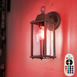 etc-shop Wand Laterne Fernbedienung alu Strahler Garten Leuchte Terrassen Rost Lampe dimmbar im Set inkl. rgb led Leuchtmittel