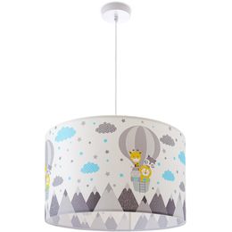 Pendelleuchte Paco Home "Cosmo 343" Lampen Gr. Ø 45,5cm H: 27cm, schwarz Lampe Kinderzimmer Deckenlampe Heißluftballon Wolken Tiere Zoo E27