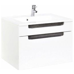 Lomadox Moderner Waschtisch 80cm MERANO-03 Hochglanz weiß, Eiche rauchsilber, b x h x t ca.: 80 x 54 x 47 cm