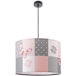 Pendelleuchte Paco Home "Cosmo 220" Lampen Gr. Ø 45,5cm H: 27cm, schwarz Kinder Kinderlampe Lampe Kinderzimmer Deckenlampe Rosa Schmetterling Blumen Karo E27