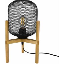 etc-shop Schreib Tisch Lampe Wohn Zimmer Beistell Leuchte Käfig Holz Kugel Beleuchtung braun schwarz