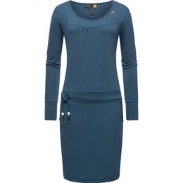 Jerseykleid Ragwear "Penellope" Gr. XXXL (46), Normalgrößen, blau (petrol) Damen Kleider Langärmliges Baumwoll-Kleid mit Taillenzugband