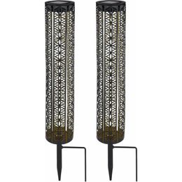 etc-shop Solar Gartendeko Orientalische Solarlampen für Außen Outdoor Balkon Deko, Dekorstanzungen schwarz gold, Erdspieß, 1x led warmweiß, DxH 7x46 cm, 2er