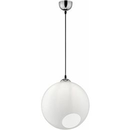 etc-shop Hängelampe Pendelleuchte Glaskugel Chrom Deckenleuchte rund Esstischlampe mit seitlicher Öffnung, weiß silber, 1x E27, DxH 35x150 cm