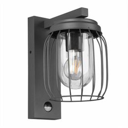 etc-shop - Wandleuchte Außen mit Bewegungsmelder anthrazit Außenlampe rustikal Laterne Bewegungsmelder Außen, Alu Glas klar, Käfig Design, 1x E27,