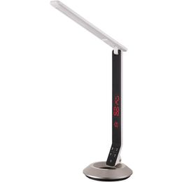 etc-shop Tischleuchte Tischlampe LED Büroleuchte Arbeitslampe Schlafzimmerleuchte Silber ALU Uhr Touchdimmer H 75 cm