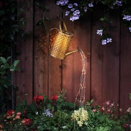 etc-shop Solar Steckleuchte Gießkanne Außen Gartenlampe im Gießkannen Design Stecklampe gold, 36x LED warmweiß, LxBxH 26x12,6x85 cm