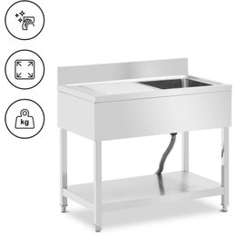 ROYAL CATERING Spültisch 1 Becken zu 400 x 400 x 250 mm Ablage Edelstahl-Spültisch Gastro