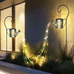 Expo-Börse Expo Börse - Solar Steckleuchte Gießkanne Außen Gartenlampe im Gießkannen Design Stecklampe silber, 24x led warmweiß, h 94 cm, Garten Balkon Wege