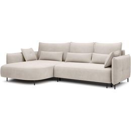 Oblivio - Ecksofa mit Schlaffunktion, Bettkasten, Veloursbezug wasserabweisend Creme, Ottomane links - Selsey