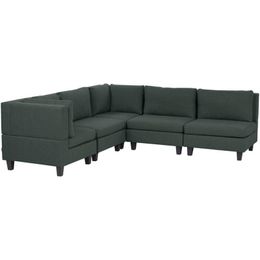 Beliani 5-Sitzer Ecksofa Rechtsseitig Dunkelgrün Stoffbezug mit Kissen Schwarze Beine Modular Modern Modulsofa Wohnlandschaft Wohnzimmer Wohnecke