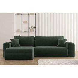 Kaiser Ecksofa mit Schlaffunktion und Stauraum für Bettzeug, L-förmiges Sofa,Capri Stoff Poso Grün Rechts