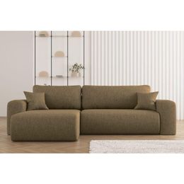 Kaiser Ecksofa mit Schlaffunktion und Stauraum für Bettzeug, L-förmiges Sofa, Capri Stoff Neve Rechts Hellbraun