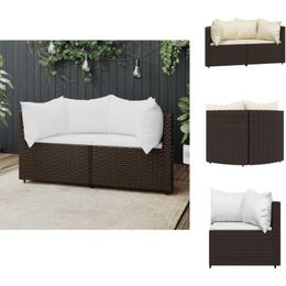 vidaXL Gartensofas - Living Garten-Ecksofas mit Kissen 2 Stk. Braun Poly Rattan