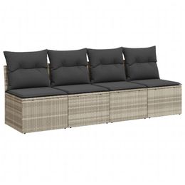 Gartensofa mit Kissen 4-Sitzer Hellgrau Poly Rattan vidaXL