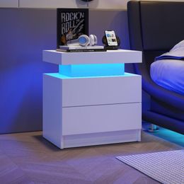 LED-Nachttisch, moderner Lichtschrank mit 2 Schubladen für Schlafzimmer (weiß)