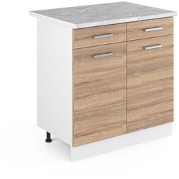 Unterschrank R-Line, Sonoma, 80 cm mit Schubladen und Türen, mit Arbeitsplatte VICCO