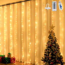 Paryou - Vorhang-Lichterkette, 3 x 3 m, USB-Lichterkette, 300 LEDs, 8 warmweiße Beleuchtungsmodi, Fensterdekoration, Weihnachten, Hochzeit,