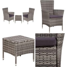 vidaXL - 3-tlg. Bistro-Set Poly Rattan Grau - Gartenmöbel - Bistroset - Home & Living - Grau