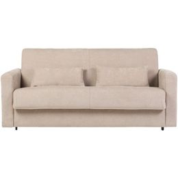 Miliboo - Schlafsofa 3-Sitzer mit Stoffbezug in Samtoptik Beige Matratze 13cm letto