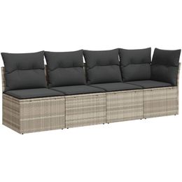 Gartensofa mit Kissen 4-Sitzer Hellgrau Poly Rattan vidaXL