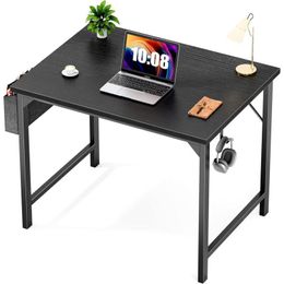 Sweetcrispy - Schreibtisch 80cm, Tisch mit Kopfhörerhaken und Aufbewahrungstasche, Holz-Computertisch, Stabile und Verstärkte Struktur Desk,