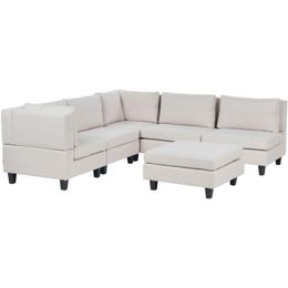 Beliani 5-Sitzer Ecksofa Rechtsseitig Hellbeige Stoffbezug mit Ottomane Kissen Schwarze Beine Modular Modern Modulsofa Wohnlandschaft Wohnzimmer