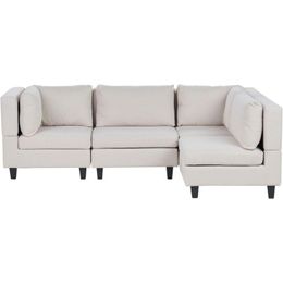 Beliani 4-Sitzer Ecksofa Linksseitig Hellbeige Stoffbezug mit Kissen Schwarze Beine Modular Modern Modulsofa Wohnlandschaft Wohnzimmer Wohnecke