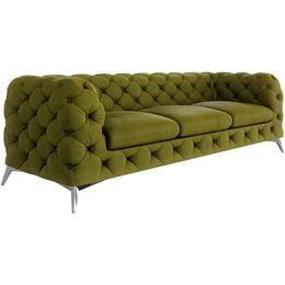 Chesterfield Sofa 3-Sitzer River mit Metall Füßen, Olive Samt