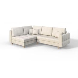 Ecksofa mit Holzfüßen Matthias aus Luxusmicrofaser, Ecru