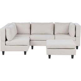 Beliani 4-Sitzer Ecksofa Rechtsseitig Hellbeige Stoffbezug mit Ottomane Kissen Schwarze Beine Modular Modern Modulsofa Wohnlandschaft Wohnzimmer