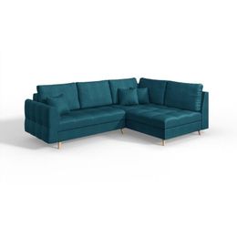 Ecksofa mit Holzfüßen Matthias aus Luxusmicrofaser, Blau