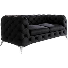 Chesterfield Sofa 2-Sitzer River mit Metall Füßen, Schwarz Samt