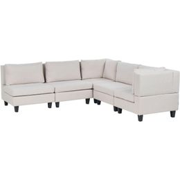 Beliani 5-Sitzer Ecksofa Linksseitig Hellbeige Stoffbezug mit Kissen Schwarze Beine Modular Modern Modulsofa Wohnlandschaft Wohnzimmer Wohnecke