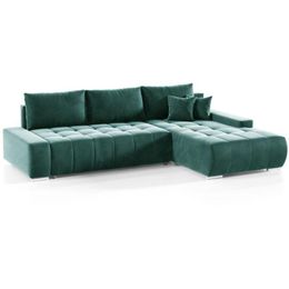 Fun Moebel - Ecksofa Sofa mit Schlaffunktion vogar Stoff Monolith Grün Ottomane Rechts