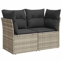 Gartensofa mit Kissen 2-Sitzer Hellgrau Poly Rattan vidaXL