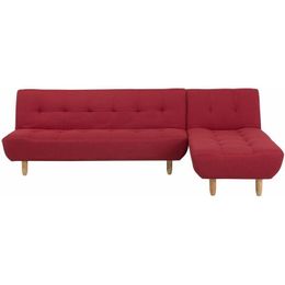 Beliani 4-Sitzer Ecksofa Rot Stoffbezug Gesteppt L-Förmig mit Chaiselongue Linksseitig Schlaffunktion Modern Skandinavisch Wohnzimmer Schlafsofa