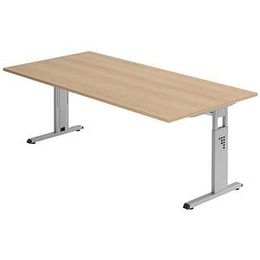 Hammerbacher OS 2E höhenverstellbarer Schreibtisch eiche rechteckig, C-Fuß-Gestell silber 200,0 x 100,0 cm