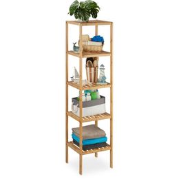 Badregal Bambus, Standregal Badezimmer & Küche, Bambusregal mit 5 offenen Ablagen, hbt 140 x 34 x 33 cm, natur - Relaxdays