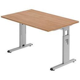 Hammerbacher OS 12 höhenverstellbarer Schreibtisch nussbaum rechteckig, C-Fuß-Gestell silber 120,0 x 80,0 cm