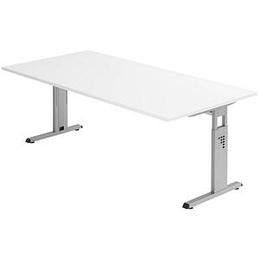 Hammerbacher OS 2E höhenverstellbarer Schreibtisch weiß rechteckig, C-Fuß-Gestell silber 200,0 x 100,0 cm