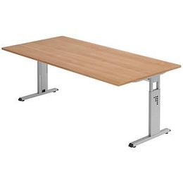 Hammerbacher OS 2E höhenverstellbarer Schreibtisch nussbaum rechteckig, C-Fuß-Gestell silber 200,0 x 100,0 cm