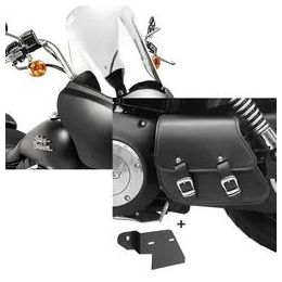 Set: Lampenmaske MG5 passend für Harley Davidson Dyna Street Bob 06-17 Lampen Verkleidung schwarz matt-klar Craftride + Schwingentasche + Halter passend für Harley Davidson Dyna Street Bob 06-17 Craftride