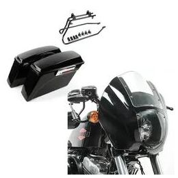 Set: Seitenkoffer Set passend für Harley Davidson Dyna Low Rider 08-17 DY1 Craftride + Lampenmaske passend für Harley Davidson Dyna Wide Glide / Low Rider / S Lichtmaske Craftride Q1 klar