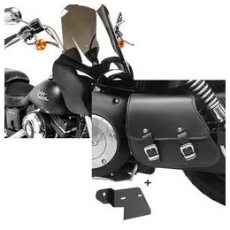 Set: Lampenmaske MG5 passend für Harley Davidson Dyna Street Bob 06-17 Lampen Verkleidung schwarz-rauchgrau Craftride + Schwingentasche + Halter passend für Harley Davidson Dyna Street Bob 06-17 Craftride