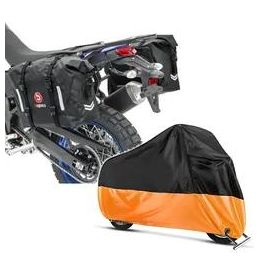 Set: Motorrad Satteltaschen wd. WP8 2x30L Rollverschluss Seitentasche Bagtecs mit Abdeckplane XXL Abdeckhaube sw-orange