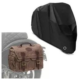 Set: Motorrad Satteltasche Canvas mit Innentasche CV1 braun Craftride mit Motorrad Abdeckplane XL Abdeckhaube sw